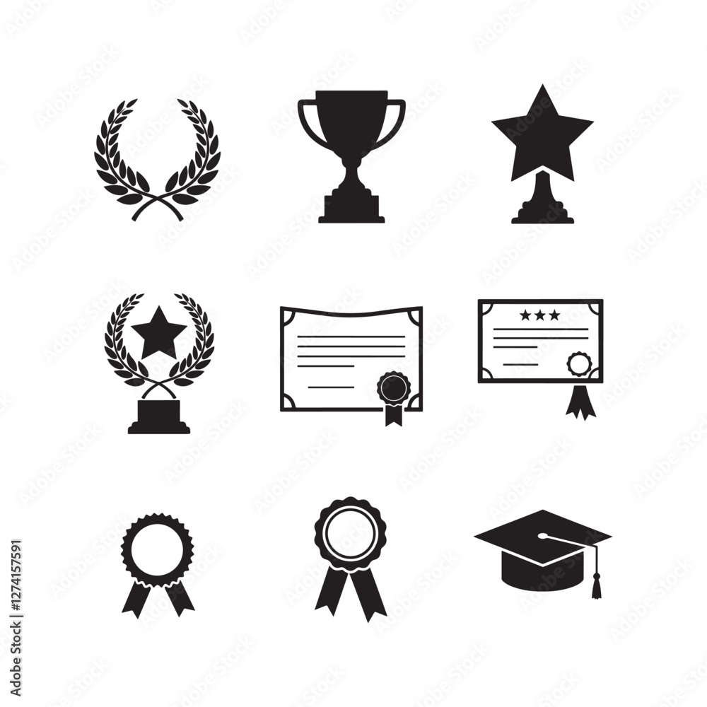 cv resume notepad certificate badge trophy and medal template icon set ...