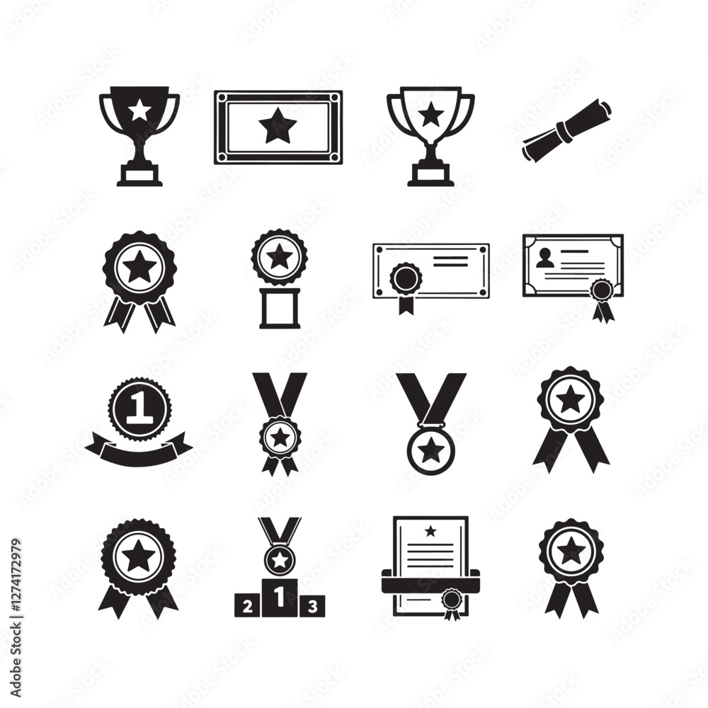 cv resume notepad certificate badge trophy and medal template icon set ...