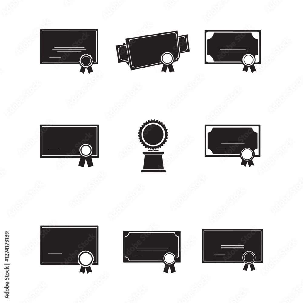 cv resume notepad certificate badge trophy and medal template icon set ...