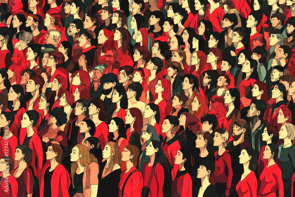 Crowd of people in different color and ethnicity vector illustration ...