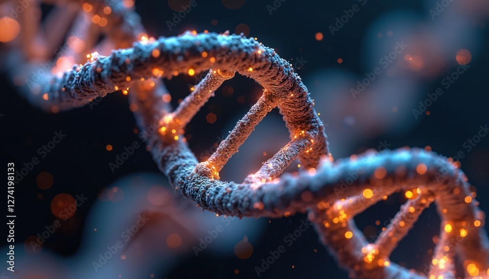 3D model of DNA sequence with data tags displays genetic mutations ...