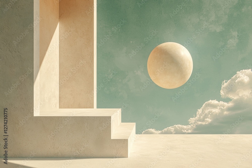 Gravity-defying objects abstract room digital art surreal environment ...