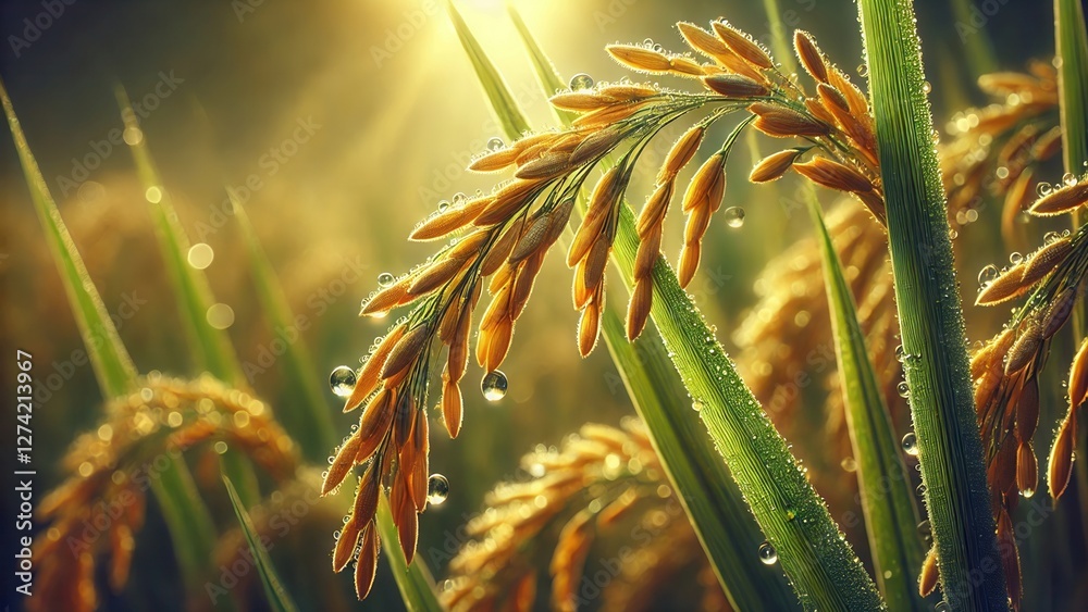 4K Realistic Rice Plants and Yellowing Rice Grains, Macro Effect ...