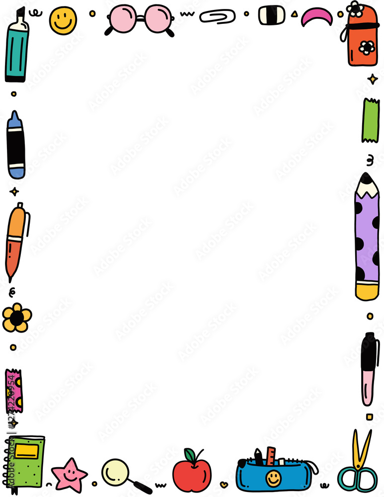 Ilustración de Stock School supplies border clipart. Back to school border. Educational borders ...