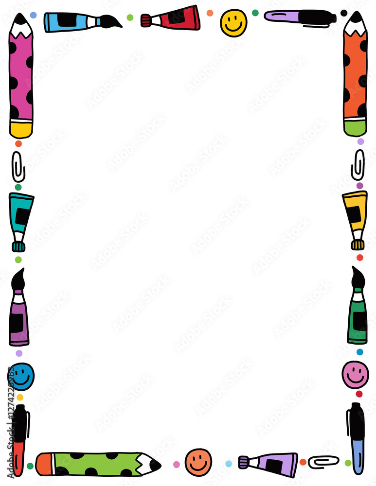 Ilustración de Stock School supplies border clipart. Back to school ...