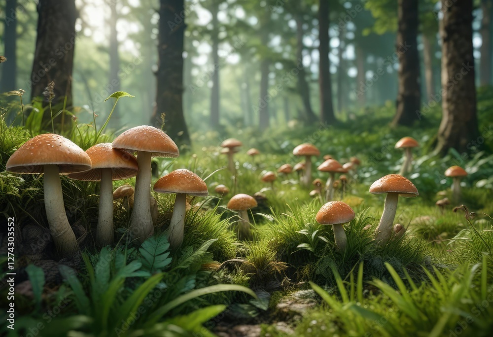 Collection of diverse mushrooms surrounded by lush green grass at the ...