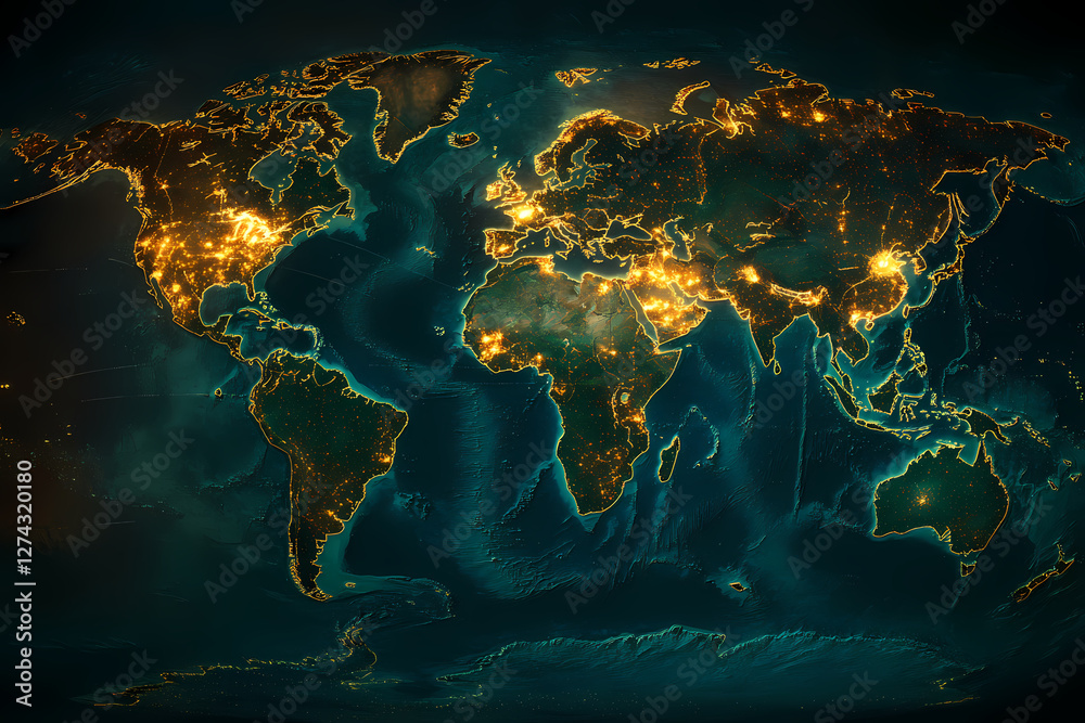 Global Illumination: A stylized map of the world, its continents ...