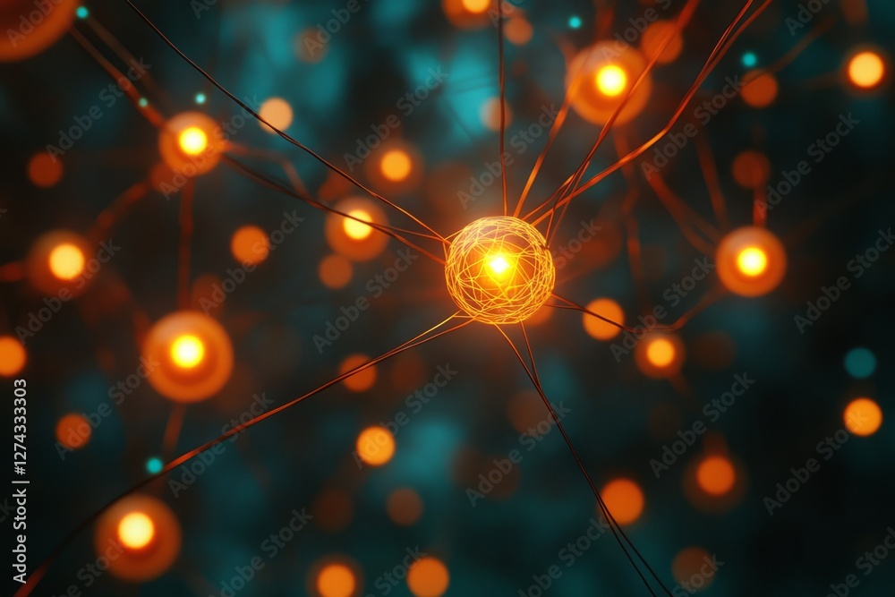 Neurons and synapses in human brain anatomy showing interconnected neural network structure ...