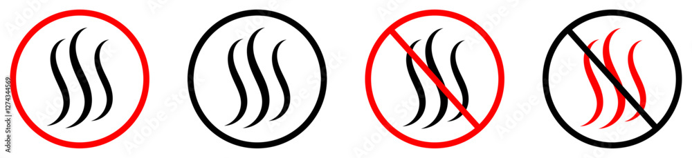 Odor restriction icon with airflow prohibition. Stop bad smell icon set ...