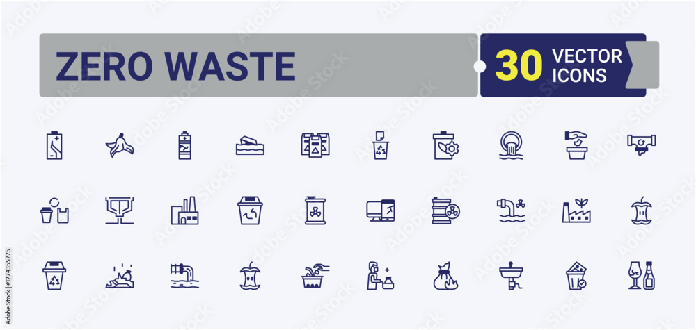 Zero Wasting line icons. It contains symbols to bag, recycle ...