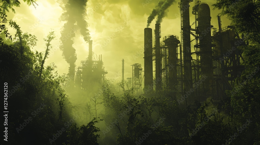 Pollution in Jungle Landscape with Thick Smoke from Industry Stock ...