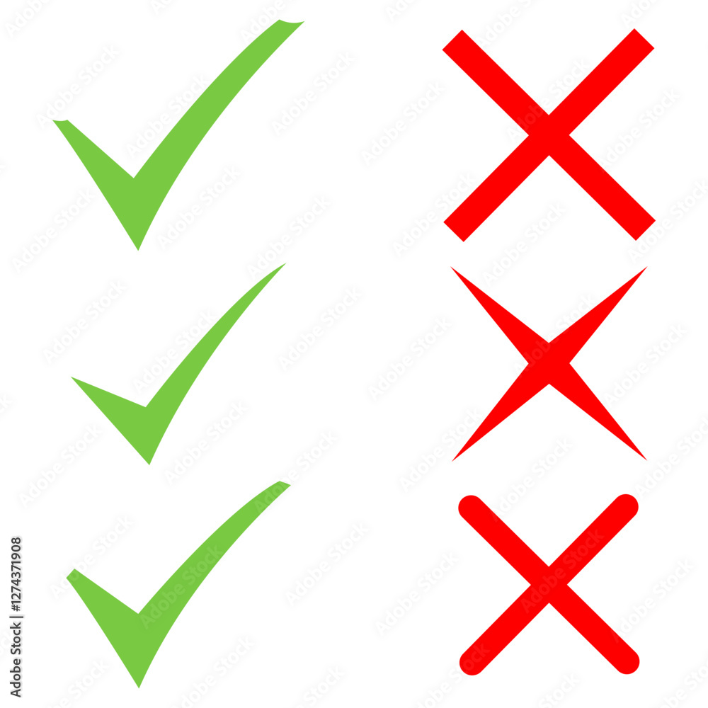 Checkmark icons tick and cross sign green check mark and red x cross on ...