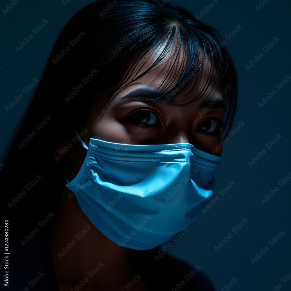 Beautiful young south east asian woman wearing blue three ply anti ...