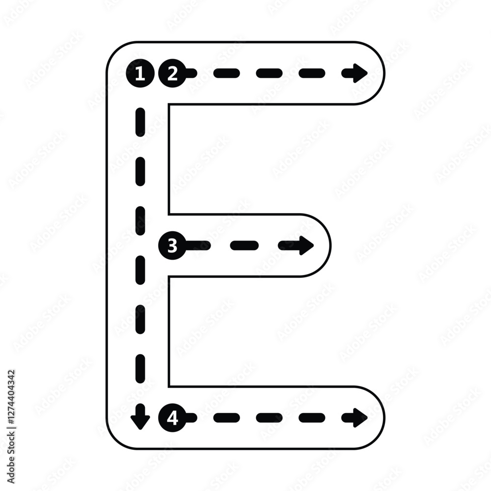 Tracing Alphabet letter E, Uppercase prewriting dotted line element for ...