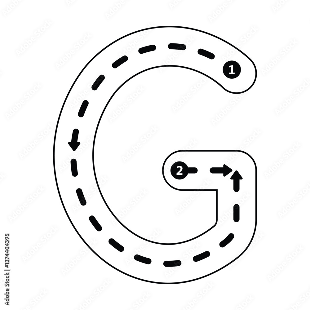 Tracing Alphabet letter G, Uppercase prewriting dotted line element for ...
