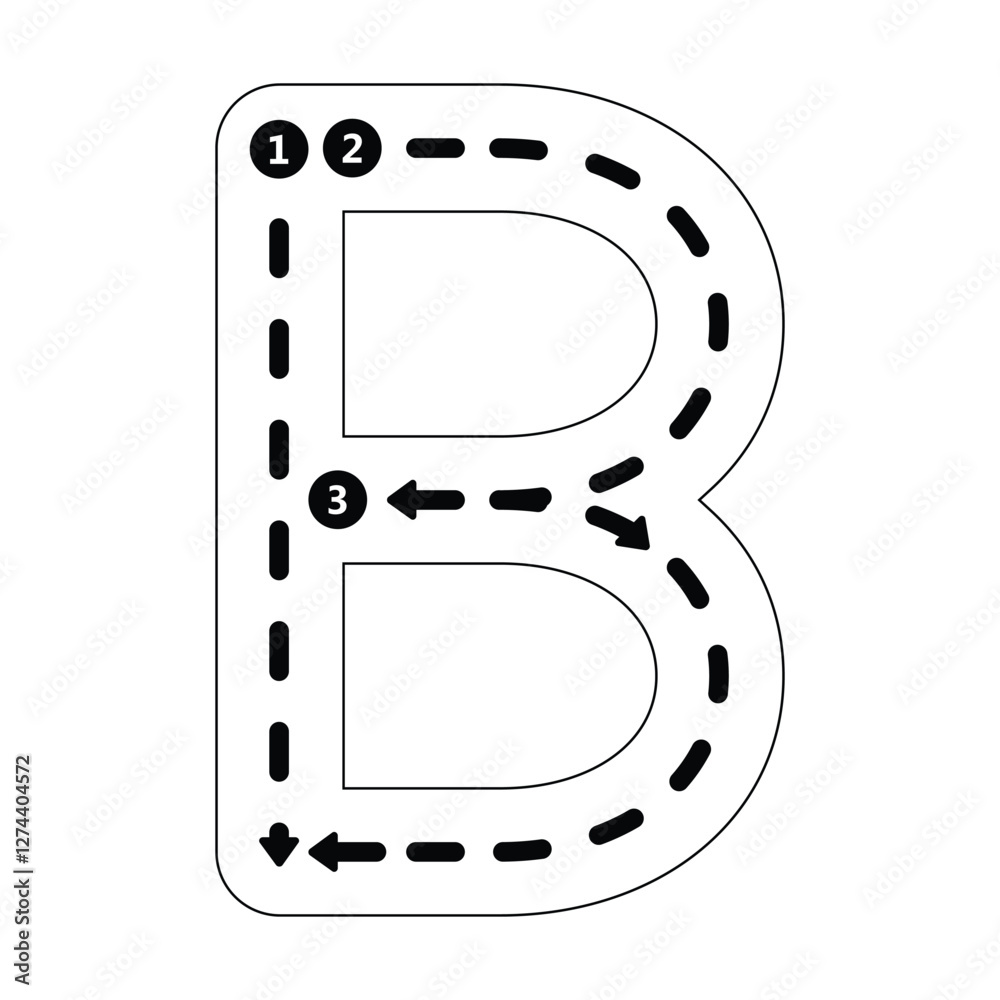 Tracing Alphabet letter B, Uppercase prewriting dotted line element for ...