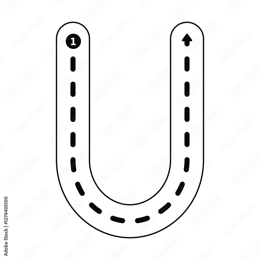 Tracing Alphabet letter U, Uppercase prewriting dotted line element for kindergarten, preschool ...