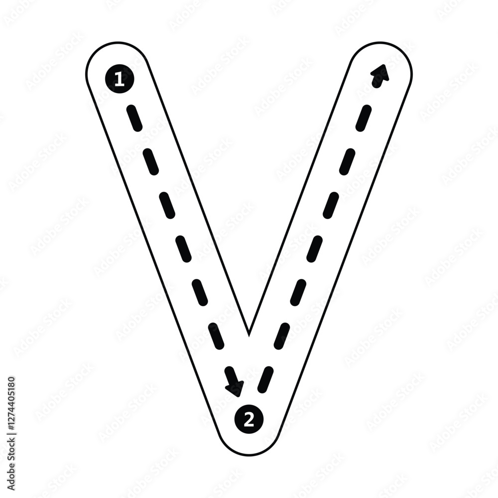 Tracing Alphabet letter V, Uppercase prewriting dotted line element for ...