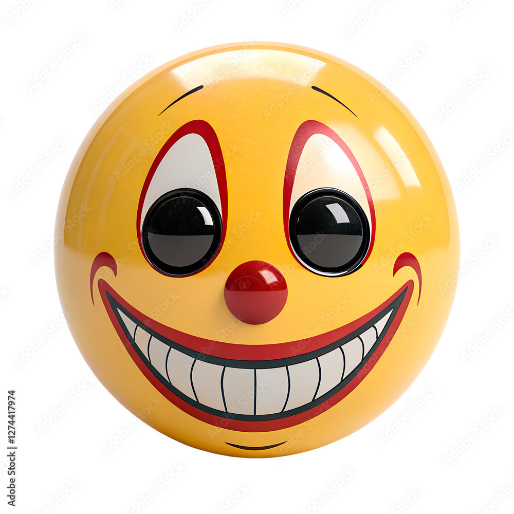 clown emoji with dark eyes and a tense grin. A red nose and curved ...