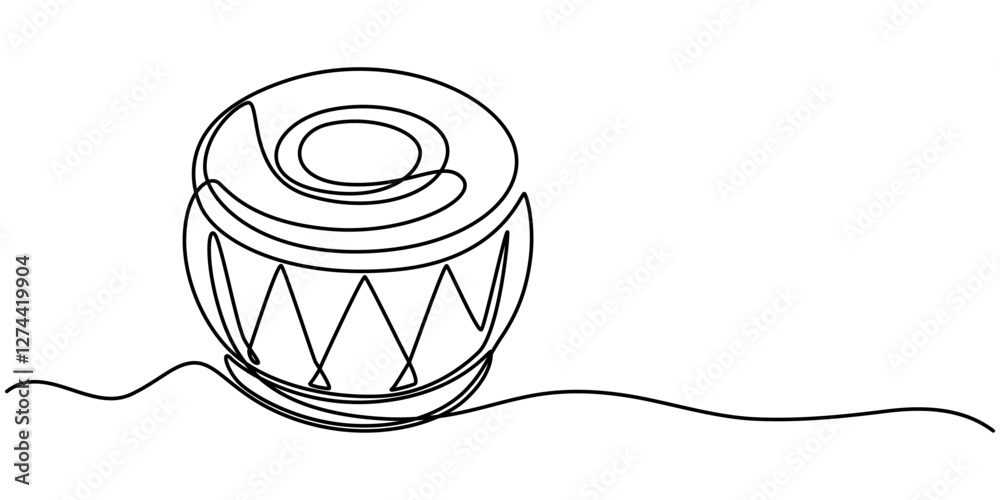 Tabla drum one line art. Continuous line drawing of sound, beat, ethnic ...