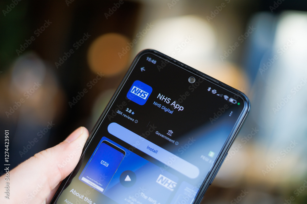 NHS app on mobile phone device on play store Stock Photo | Adobe Stock