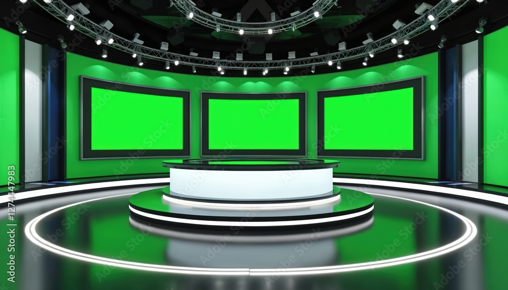 Virtual news studio set background for green screen chroma key video ...