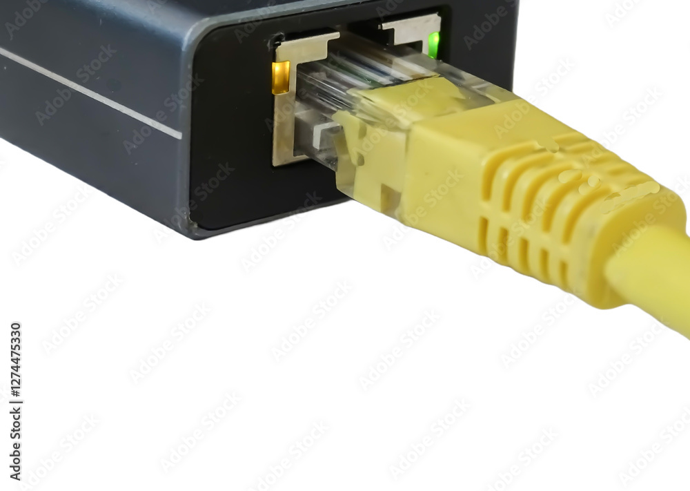 Internet cable connected to a multi-functional USB-C Hub station ...