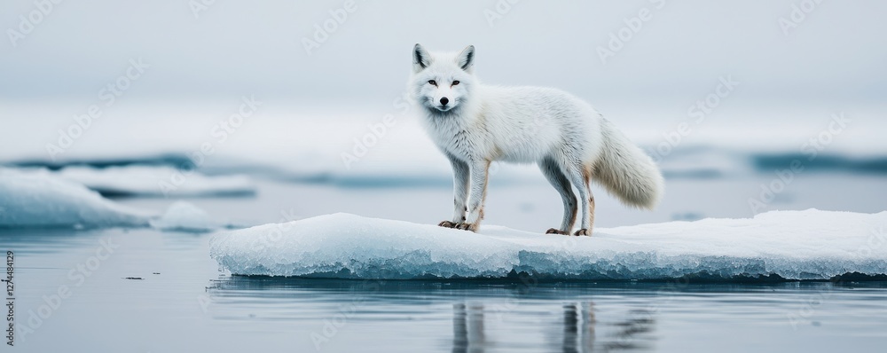 Arctic fox standing on melting glacier ice arctic ocean wildlife image ...