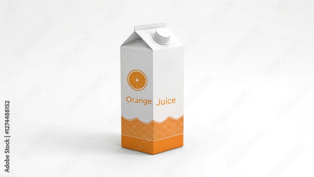 Orange Juice Carton Mockup White Background, Minimalist Design, 3D ...