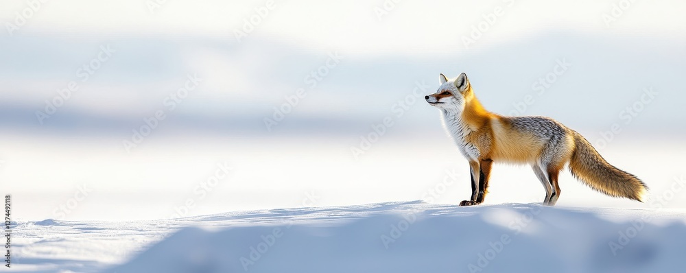 Arctic fox observing melting glacier ice nature scene arctic ...
