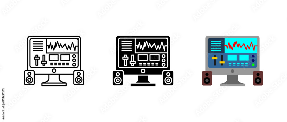Computer music icon. Audio mixing and editing sign. Sound waveform ...