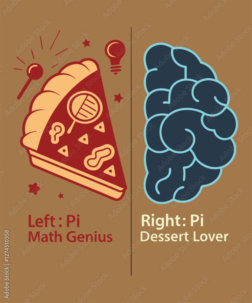 Funny Left Vs Right Brain Pi Day 2025 Math Student Teacher T-Shirt ...