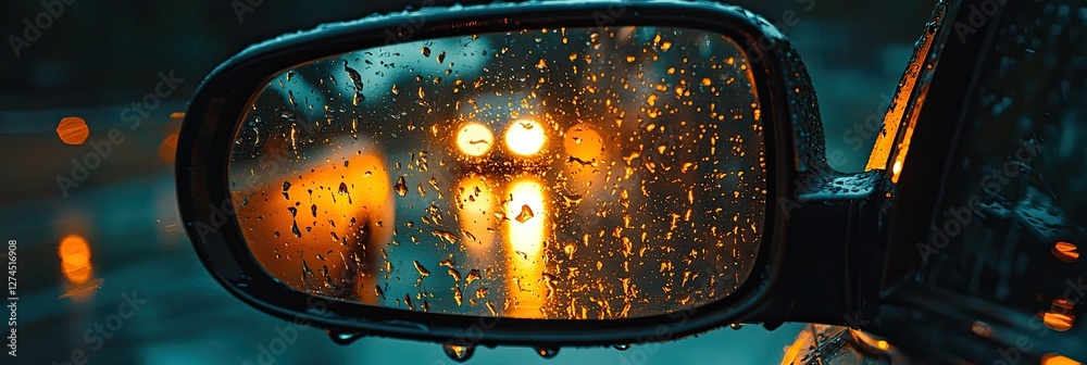 It is difficult to see through a side mirror when raindrops are falling ...