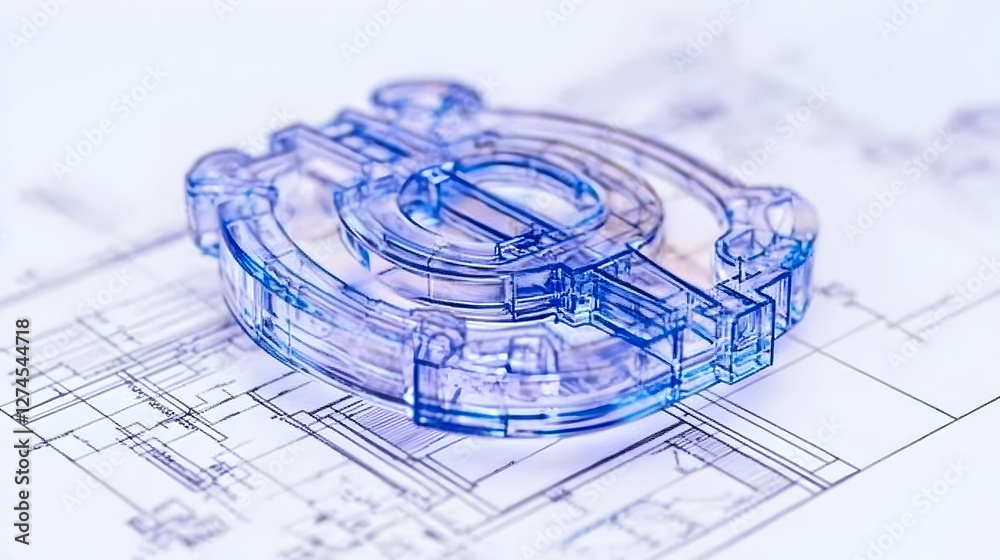 Transparent Plastic Component on Engineering Drawings Stock ...