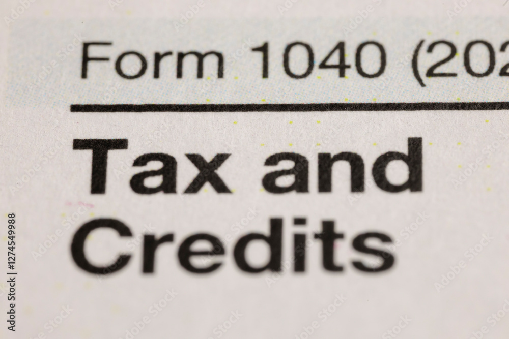 Tax Form: 1040 document focused on taxes and credits. Financial ...