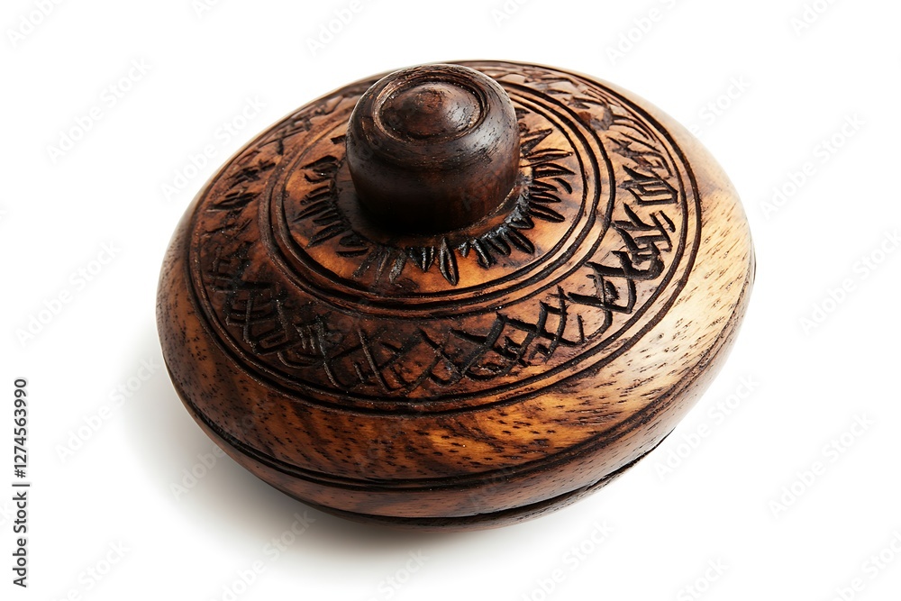 Classic dreidel with a traditional design and rich wood texture, white ...