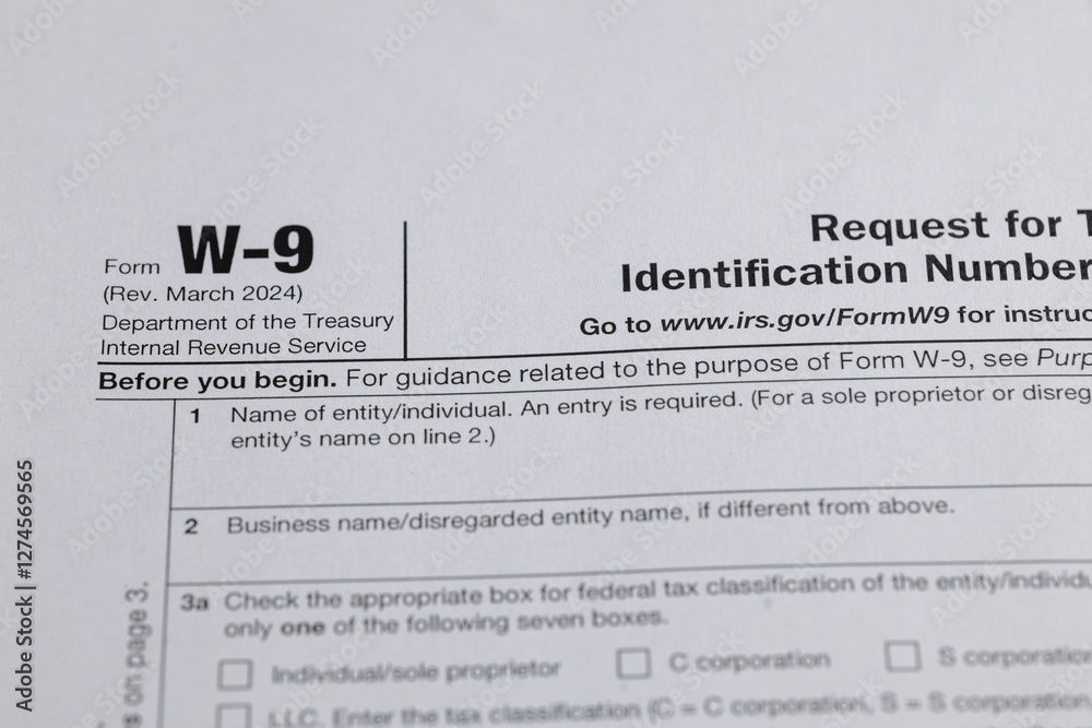 Form W-9, Request for Taxpayer Identification Number, is displayed, emphasizing fields for ...