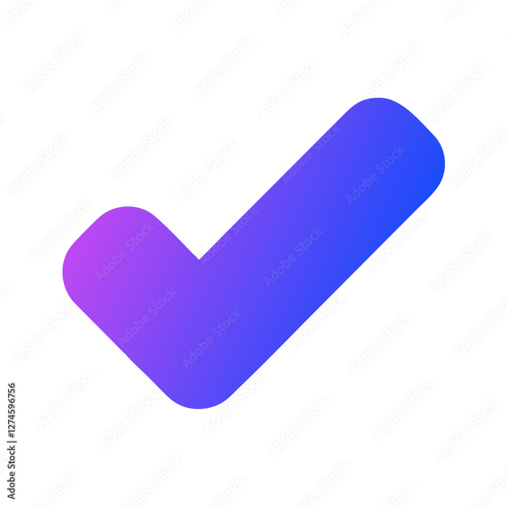 Check mark icon in gradient purple, lilac colors. Symbol of confirmation, agreement, successful ...