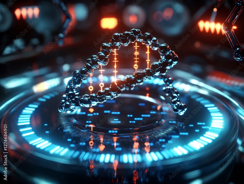 Futuristic portrayal of DNA molecule sci fi laboratory holographic ...