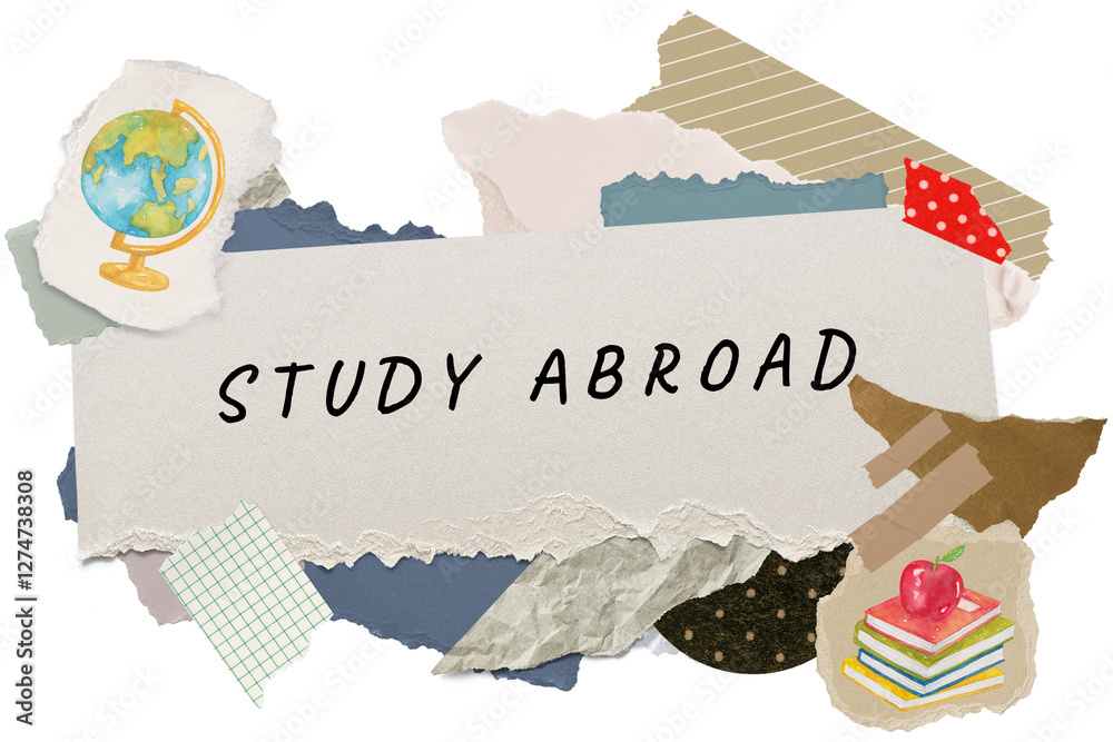 Study abroad png word sticker typography, education aesthetic paper ...