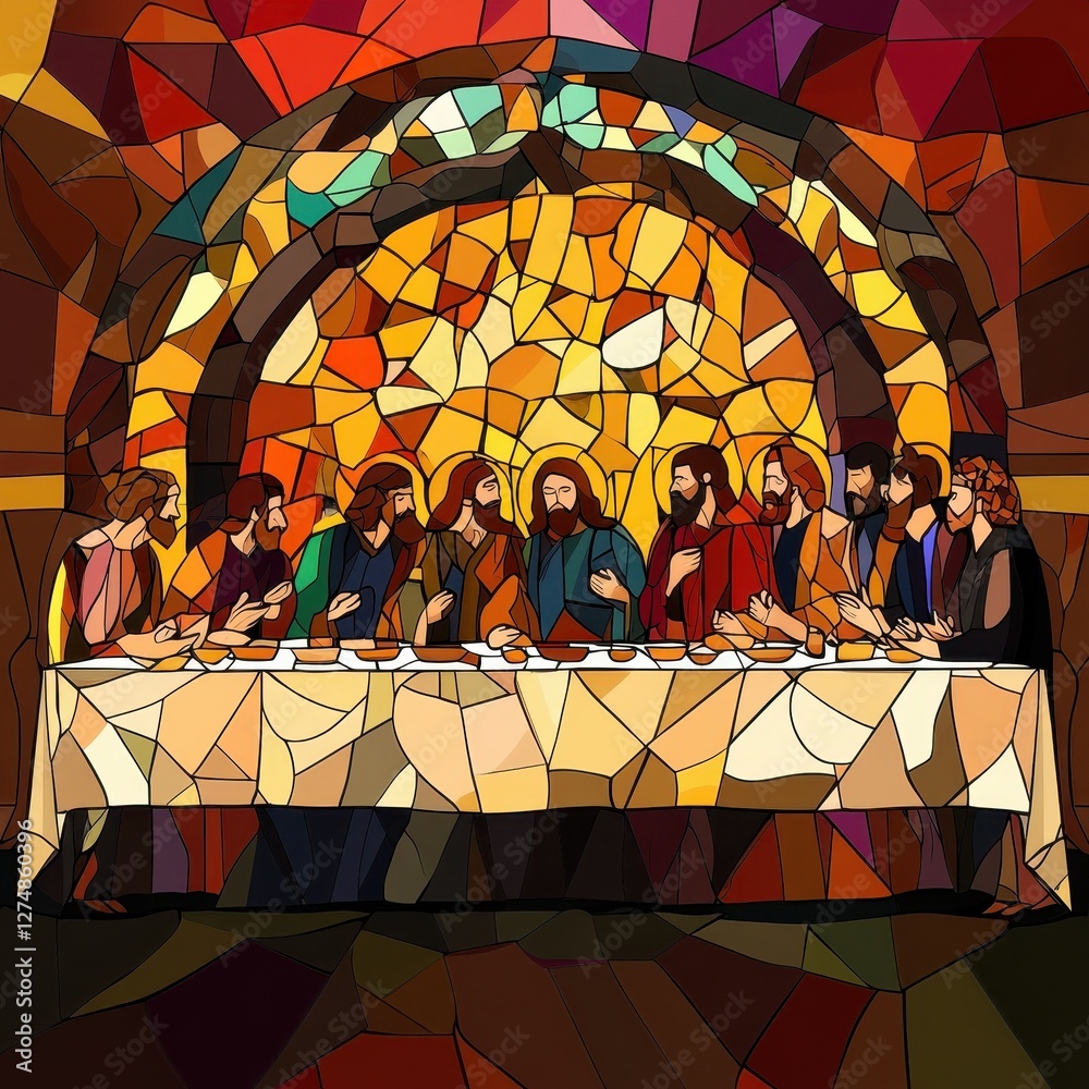 Stained glass depicts the last supper with jesus christ Stock ...