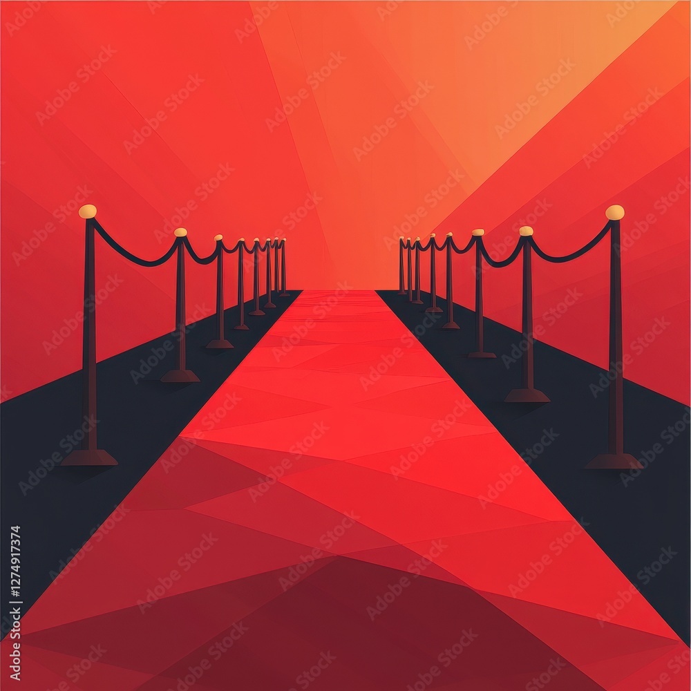 Cartoon illustration of a red carpet with dark posts Stock Illustration ...