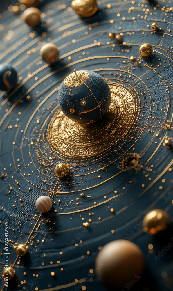 detailed model of solar system with labeled planets and orbits Stock ...