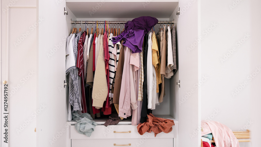 No people shot of messy used dirty heap clothes neat arrange need clean ...