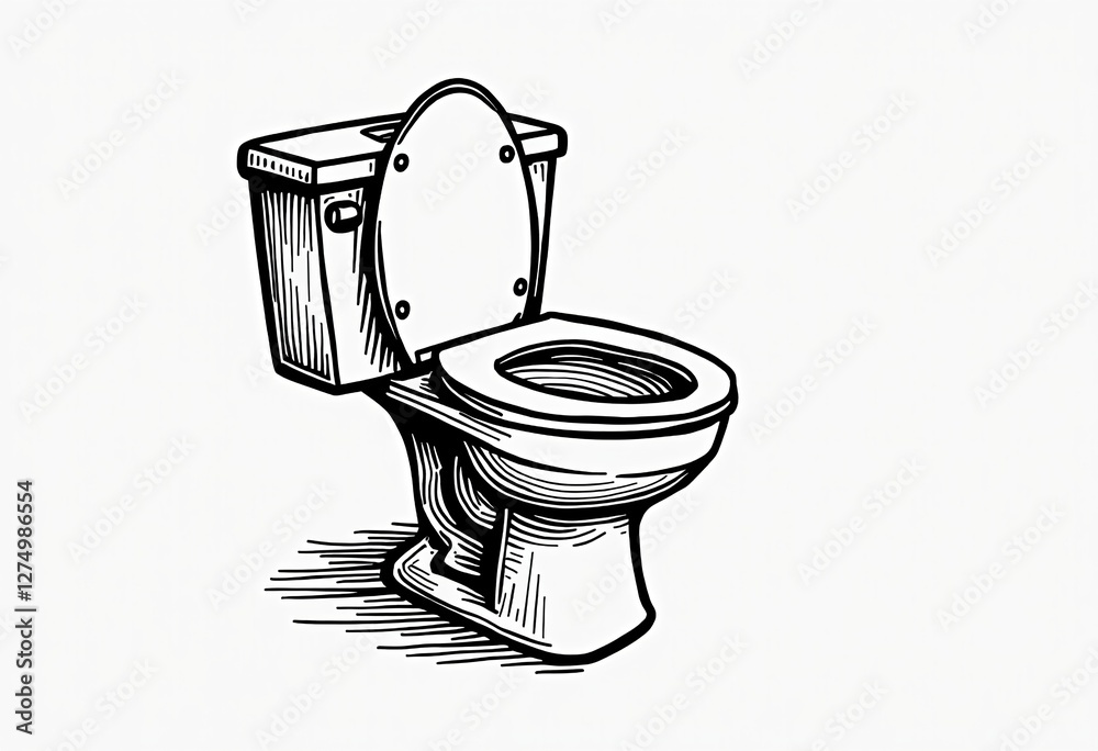Simple Toilet Line Drawing: Black and White Sketch, Clean Lineart, Side ...