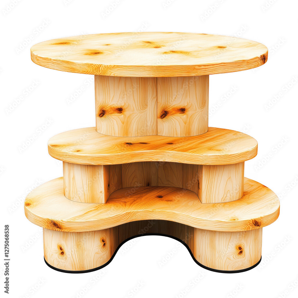 Three-Tiered Wooden Display Stand with Circular Top and Kidney-Shaped ...