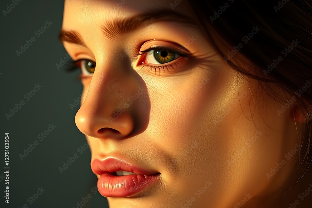 woman with naturally fresh, clean skin. Intense dramatic lighting, high ...