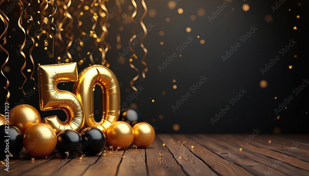 AI generated background for 50 years anniversary. Golden metallic ...