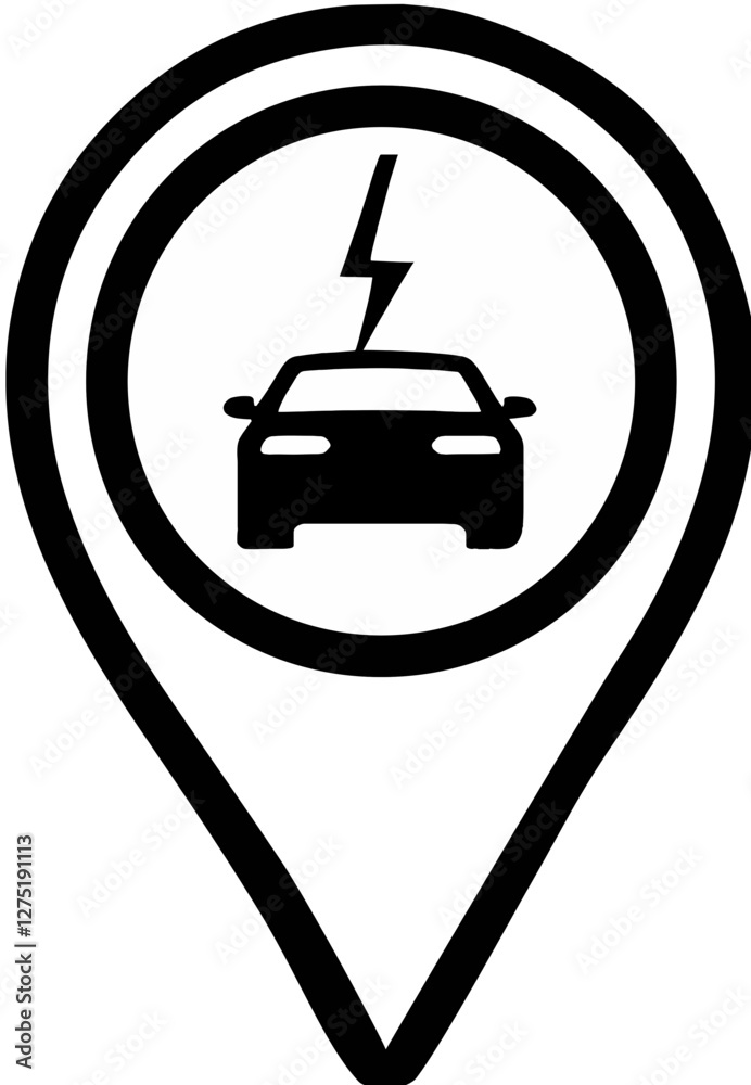 White map point location icon for electric vehicle charging locations ...