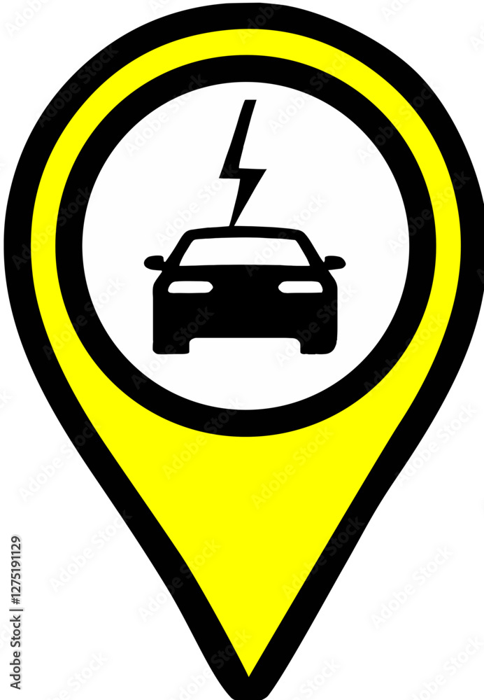 Yellow map point location icon for electric vehicle charging locations ...